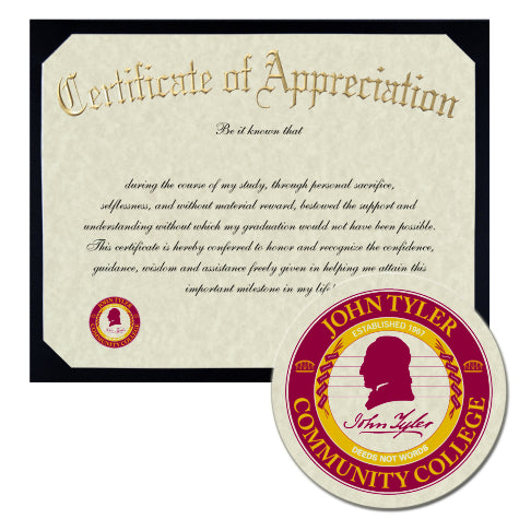 John Tyler Community College Certificate of Appreciation- SignatureA
