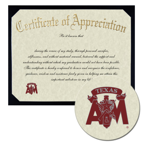 Texas A&M University Certificate of Appreciation- SignatureA
