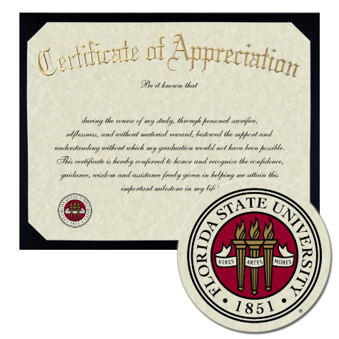 Florida State University College of Law Certificate of Appreciation ...